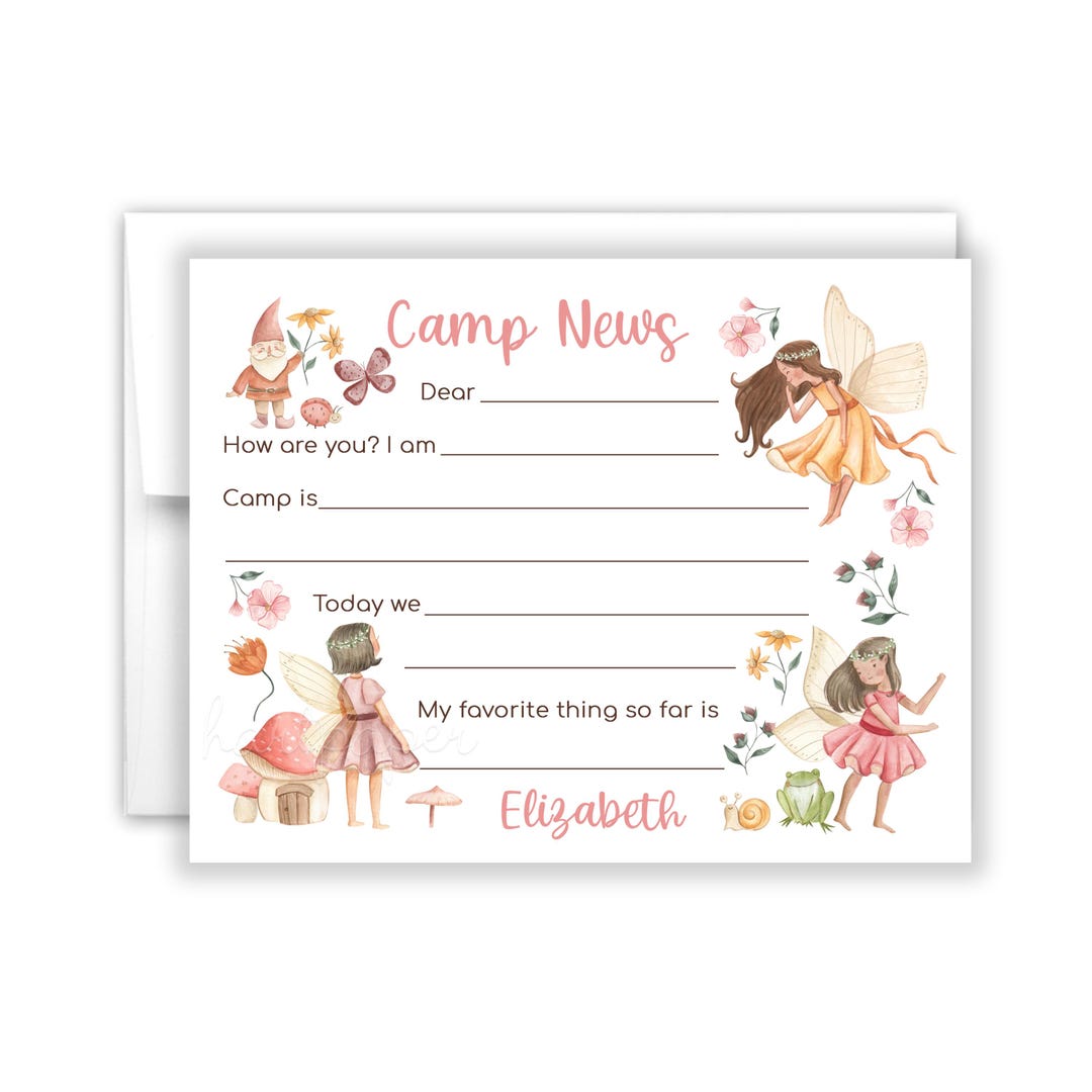 Rainbow Fairy Fairies Camp News Camping Note Personalized Cards Summer ...