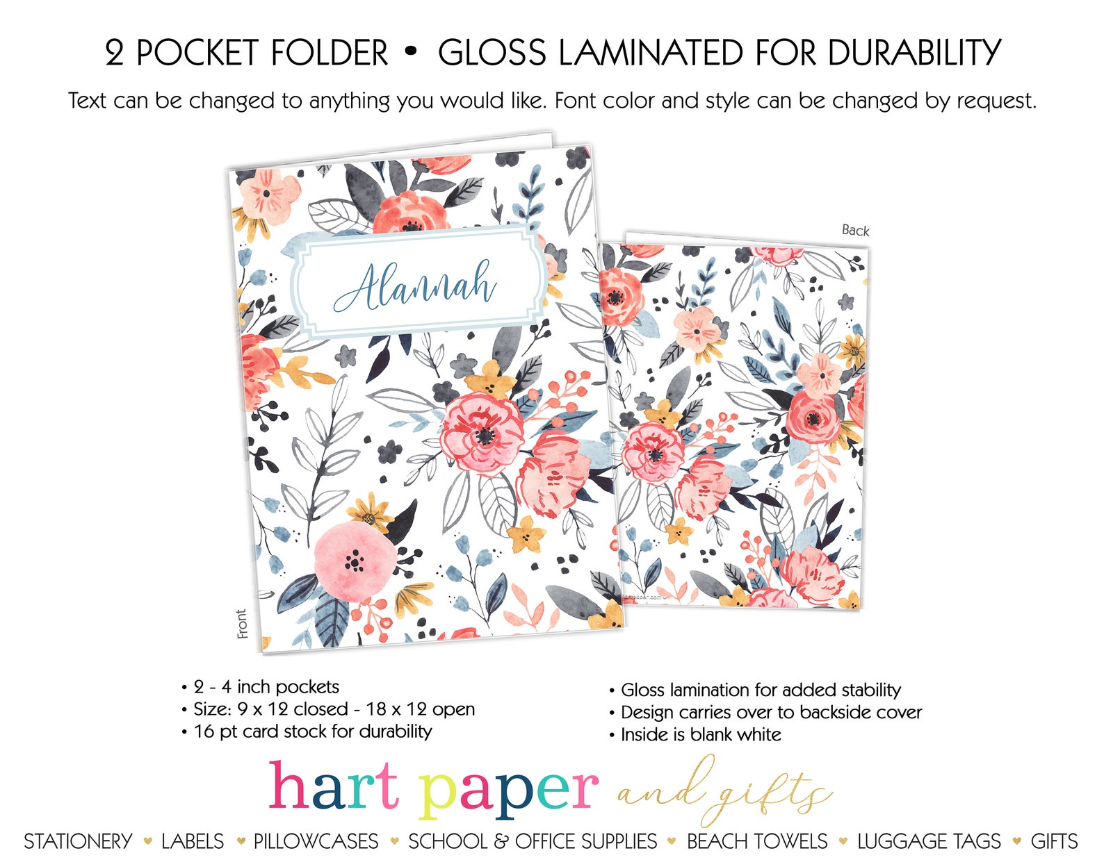 Flowers Personalized Folder 2 Pocket Back to School Supplies | Etsy