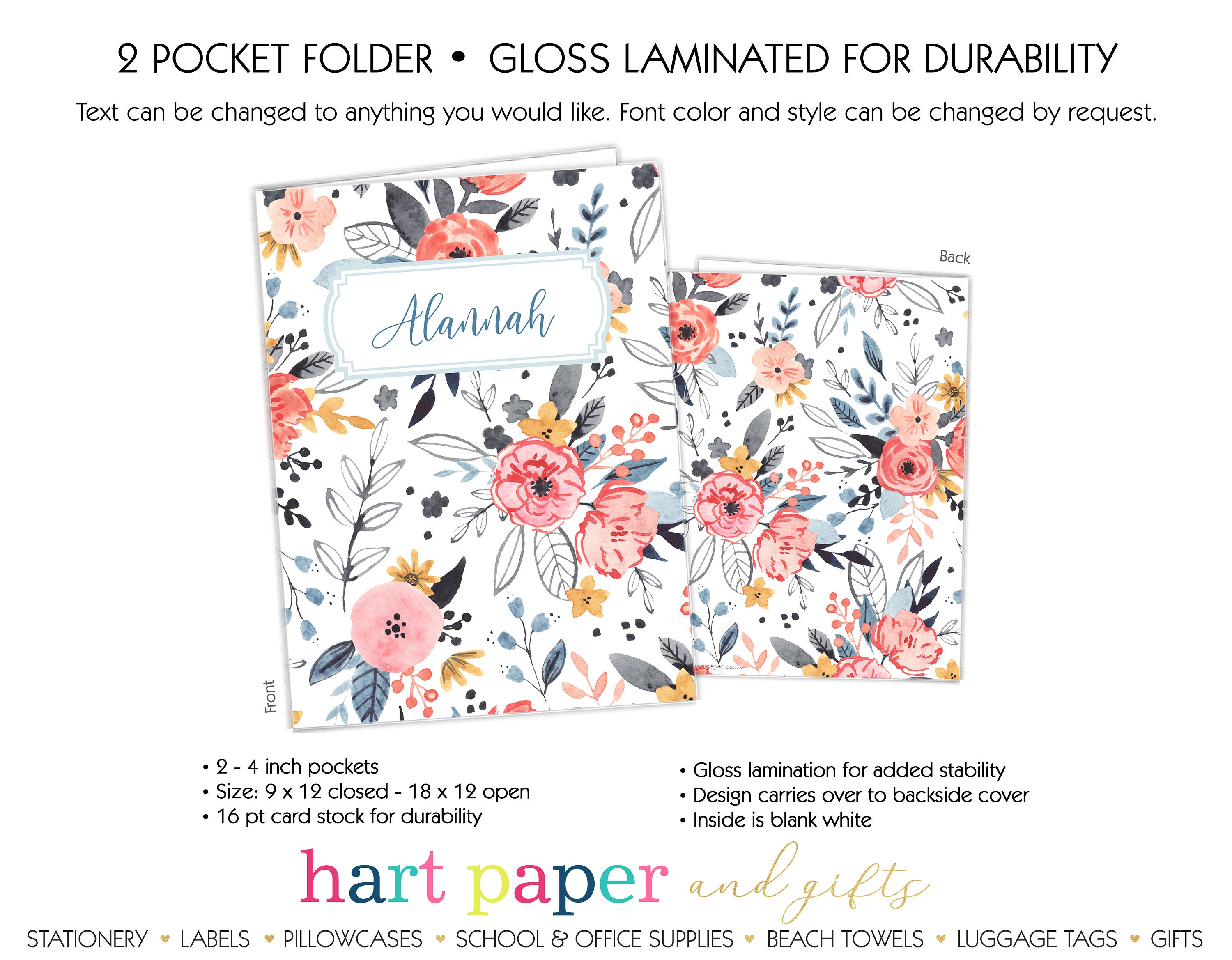 Flowers Personalized Folder 2 Pocket Back to School Supplies | Etsy