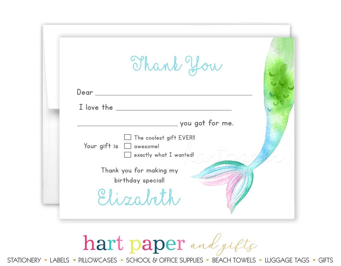 Mermaid Tail Fill in the Blank Thank You Cards Personalized | Etsy