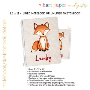 Fox Personalized Notebook Sketchbook • Custom Birthday Gift Back to ...