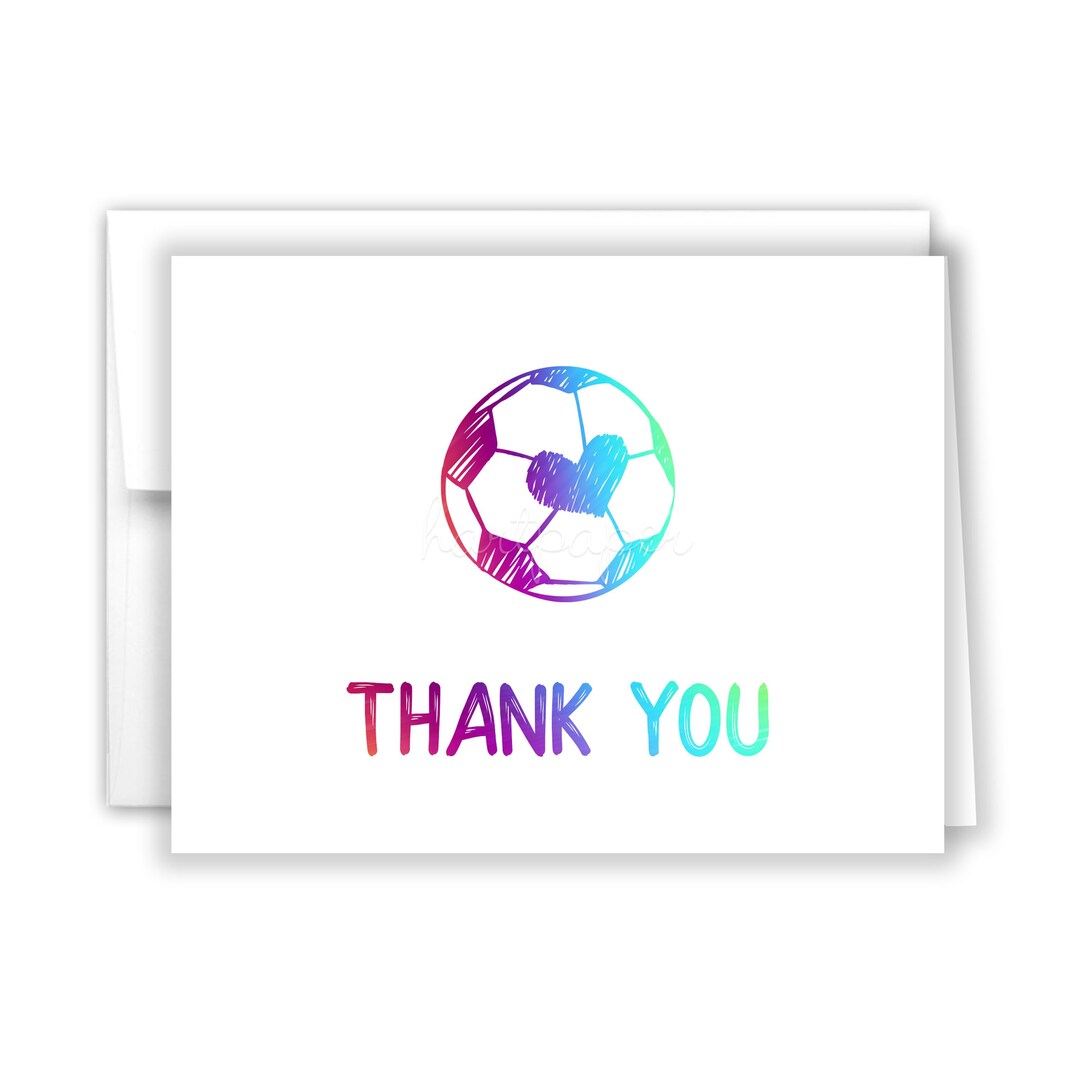 Rainbow Soccer Ball Sports Thank You Personalized Cards • Flat Folded ...