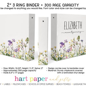 Wildflower Flowers 3 Ring Binder 2 Personalized Custom Gift Back to ...