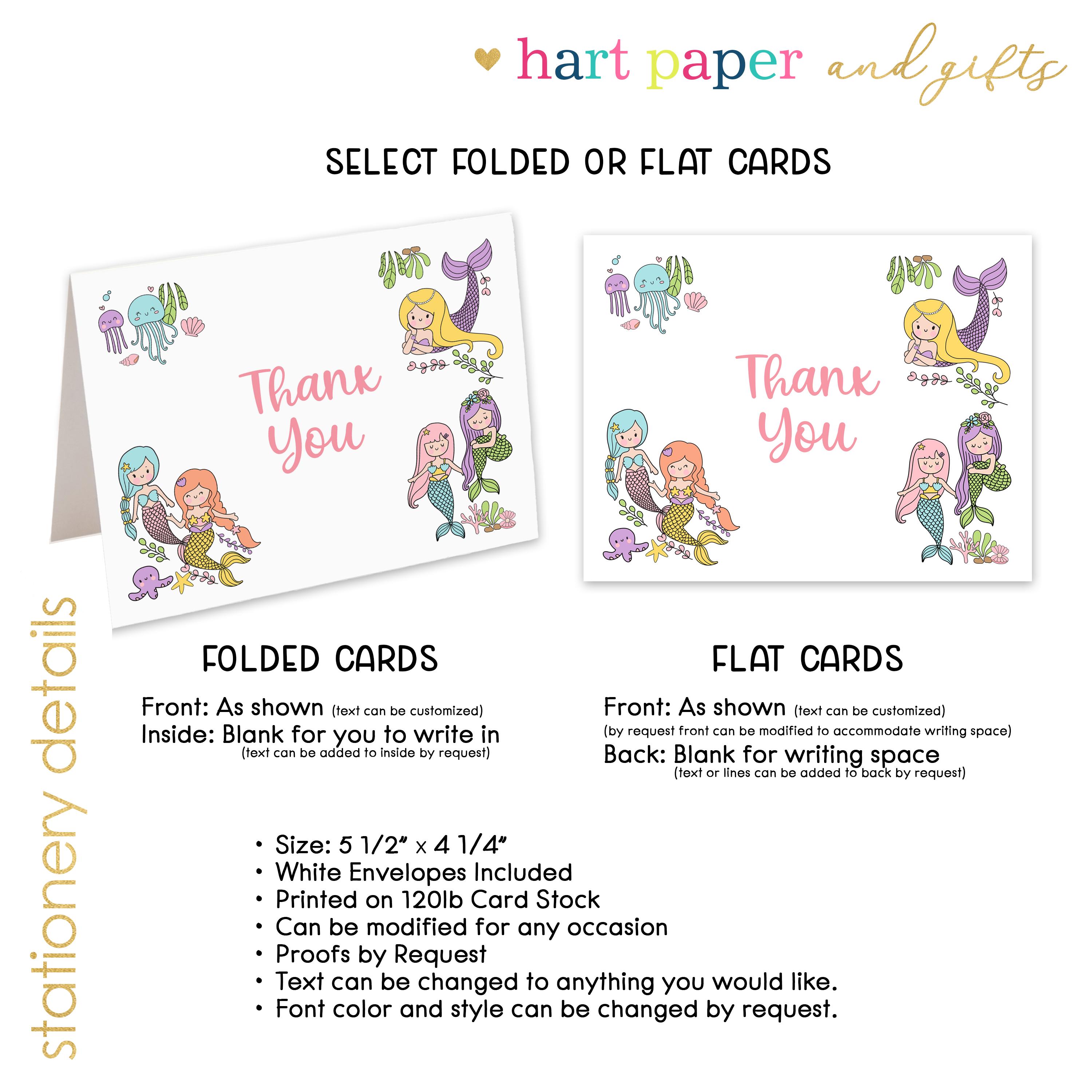 Rainbow Mermaid Thank You Personalized Cards • Folded Flat Card ...