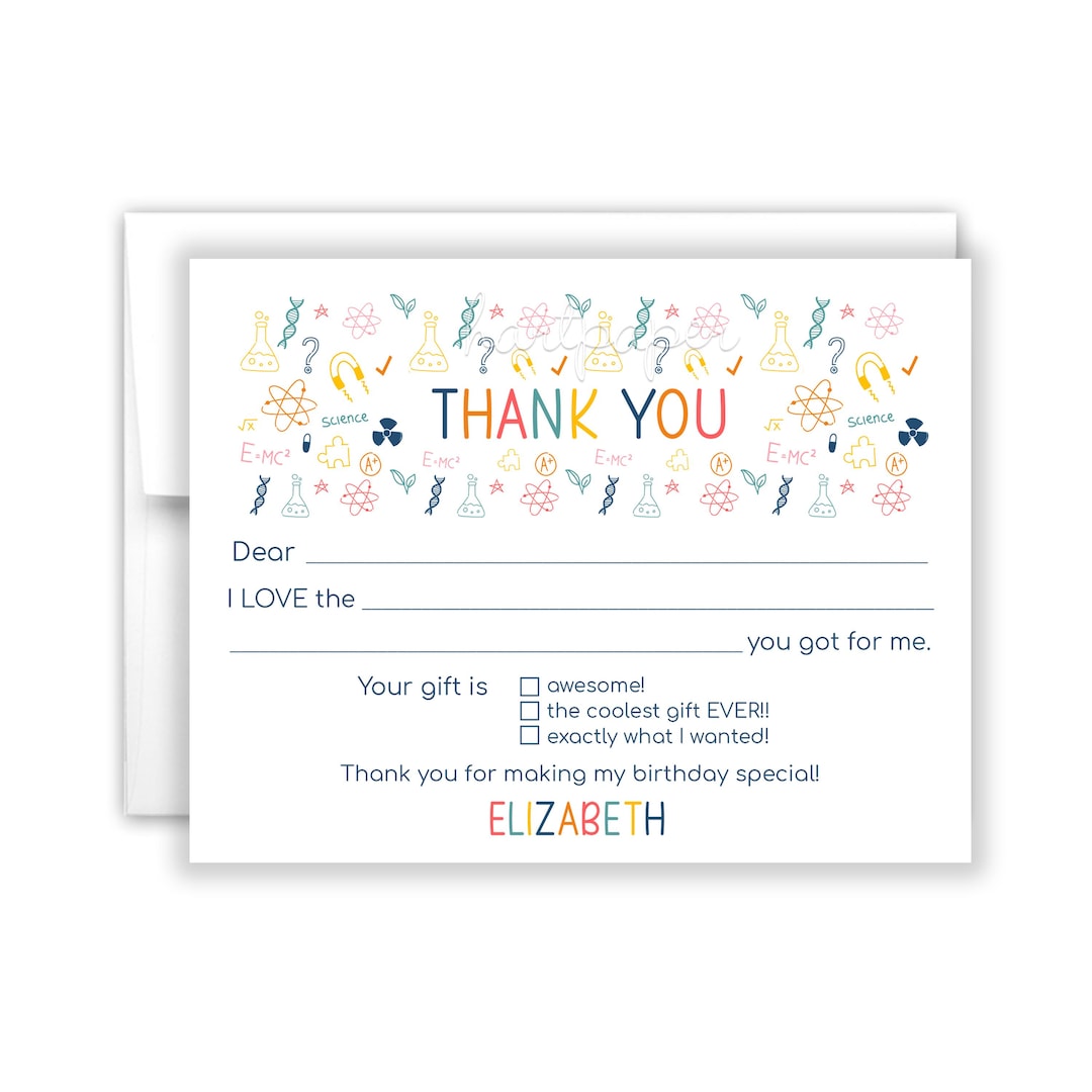 Science Experiment Fill in the Blank Thank You Cards Personalized ...