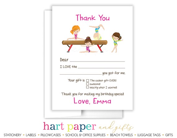 Gymnastics Gym Fill In the Blank Thank You Cards Personalized | Etsy