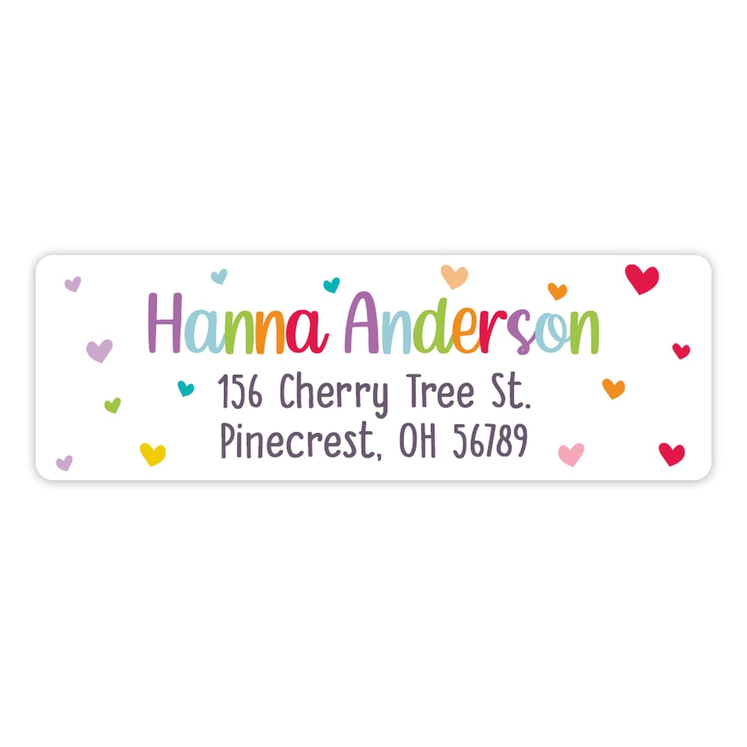 Rainbow Hearts Return Address Labels • Personalized Custom Favor Self ...