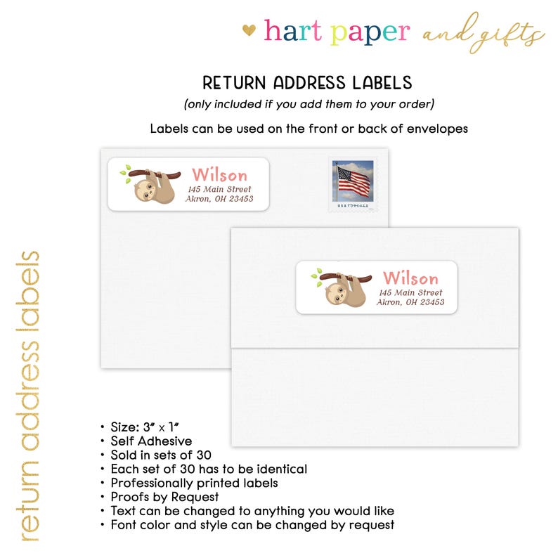 Sloth Thank You Personalized Cards • Folded Flat Card Stationery Custom ...