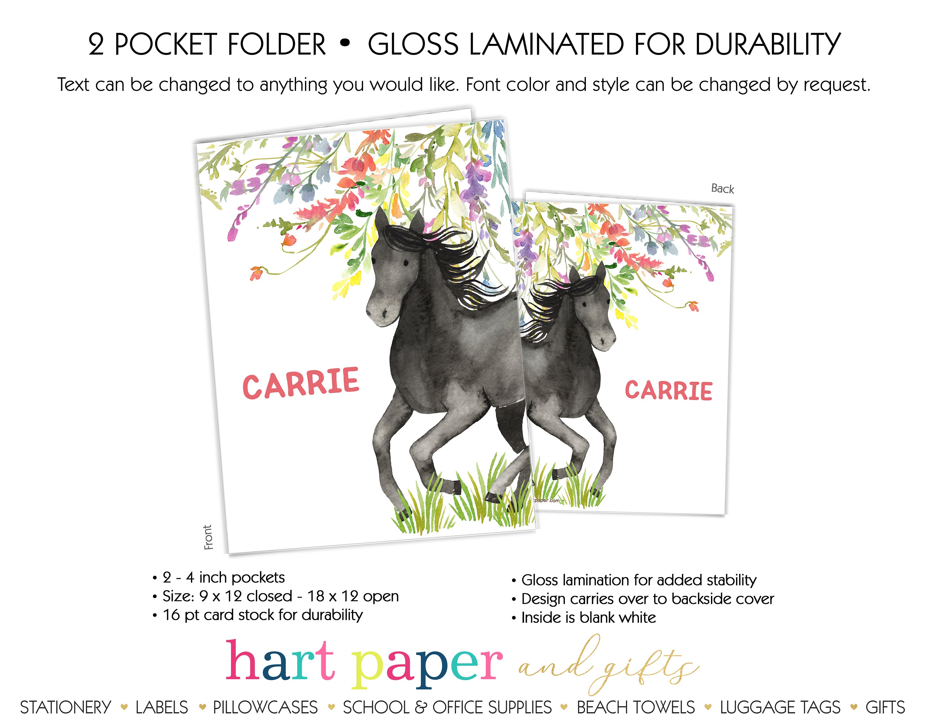 Horse Pony Animal Farm Personalized Folder 2 Pocket School | Etsy