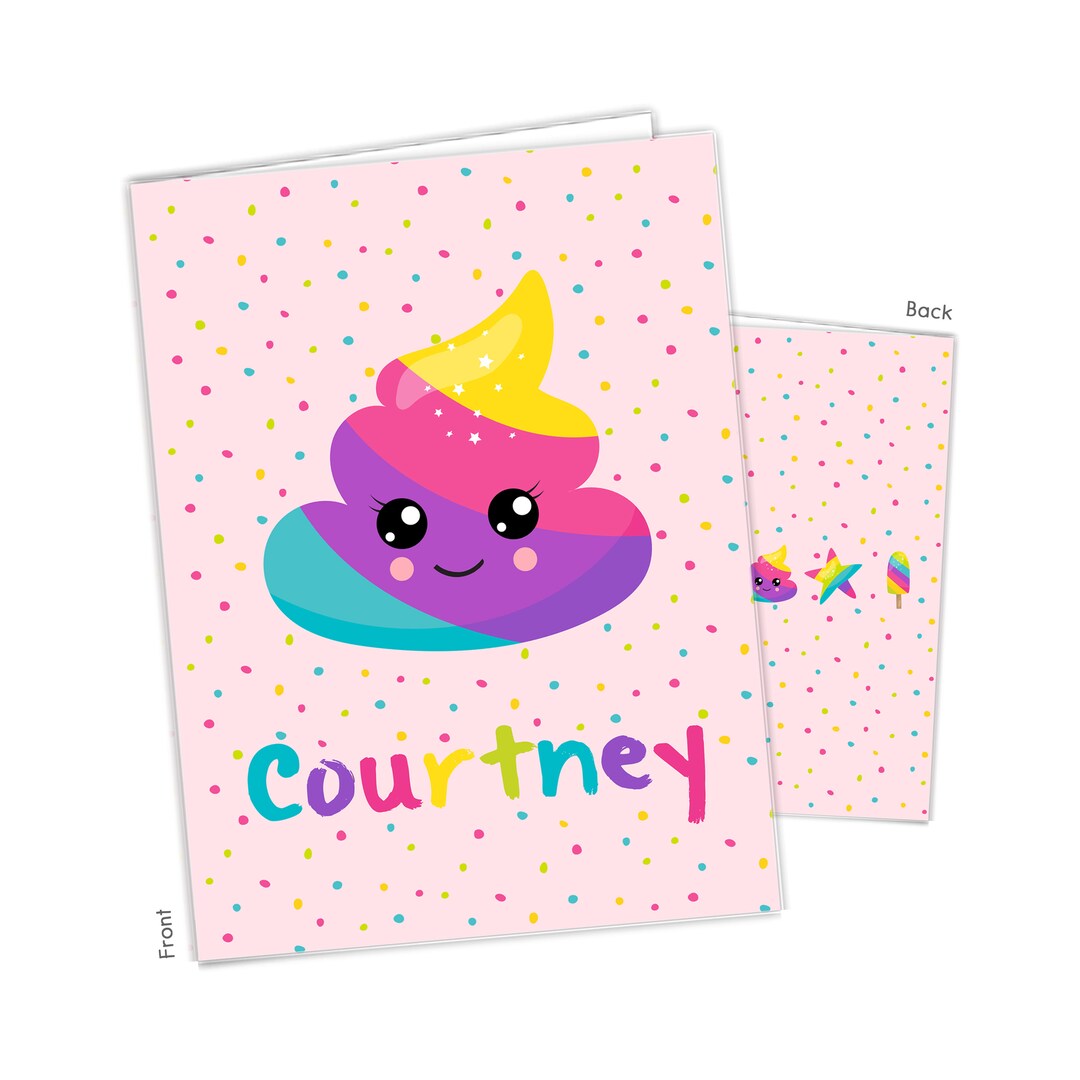 Rainbow Poop Emoticon Sprinkles Personalized Folder 2 Pocket Back to ...