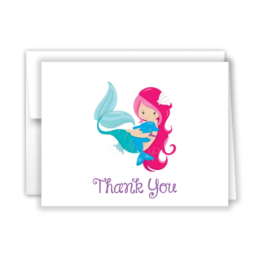 Mermaid Dolphin Thank You Personalized Cards • Folded Flat Card ...