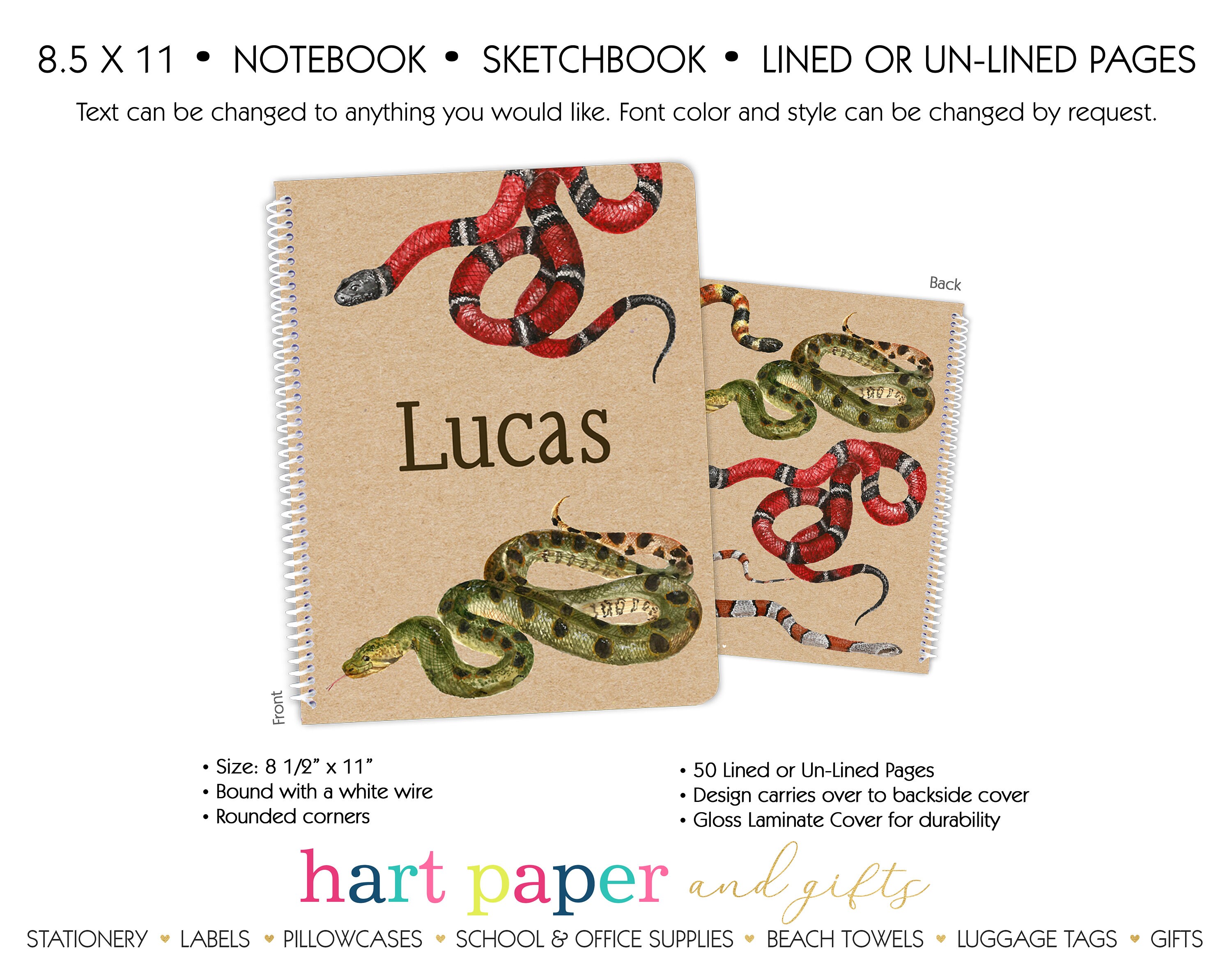 Snakes Reptile Personalized Notebook Sketchbook Custom - Etsy