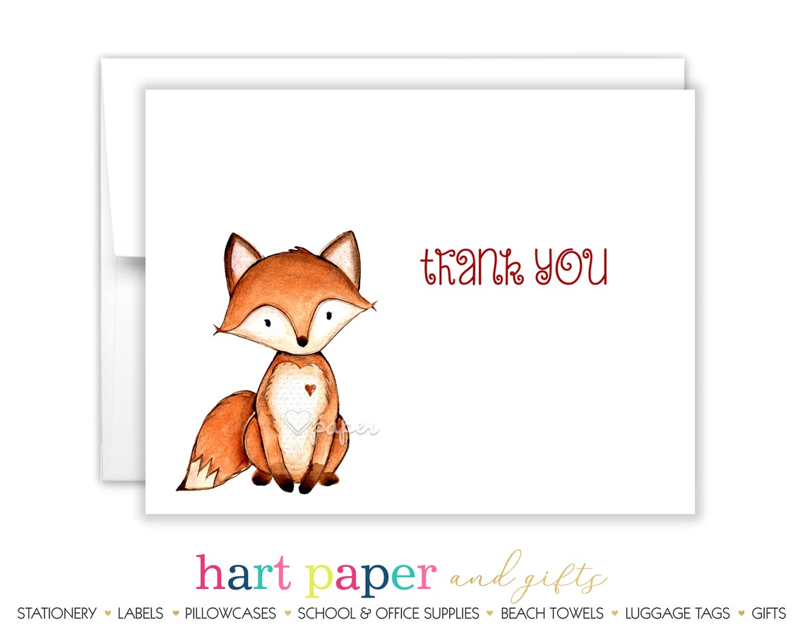 Fox Animal Thank You Personalized Cards Folded Flat Card - Etsy