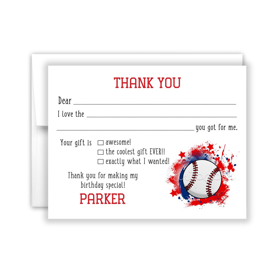 Sports Baseball Team Thank You Cards Personalized Fill in Blank Flat ...
