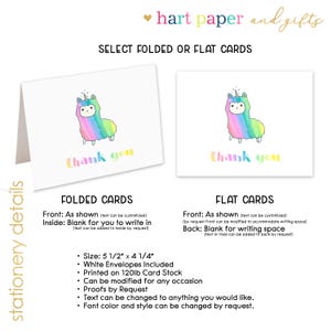 Llamacorn Llama Unicorn Rainbow Alpaca Thank You Personalized Cards ...