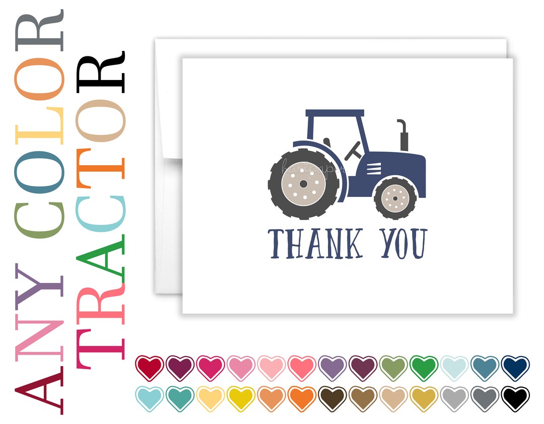 Tractor Thank You Personalized Cards Folded Flat Stationery Custom ...