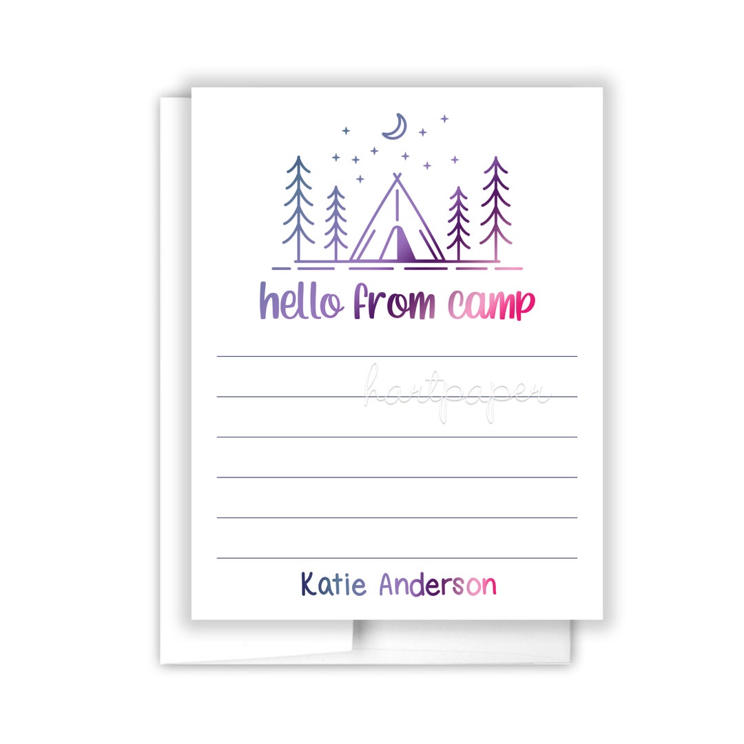 Hello From Camp Tent Camping Note Personalized Cards Summer Cheer Scout ...