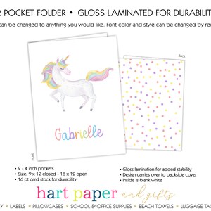 Rainbow Unicorn Personalized Folder 2 Pocket Back to School - Etsy