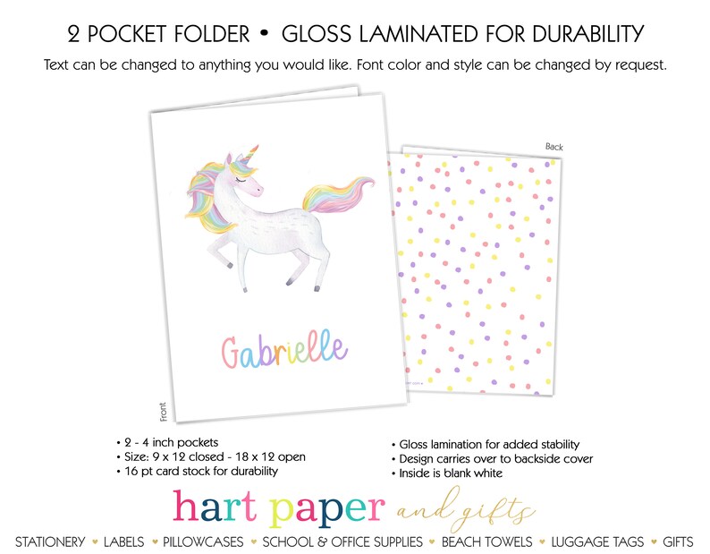 Rainbow Unicorn Personalized Folder 2 Pocket Back to School - Etsy