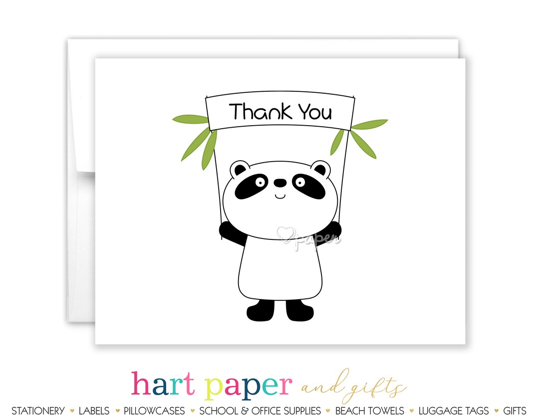 Panda Bear Thank You Personalized Cards Flat Folded - Etsy