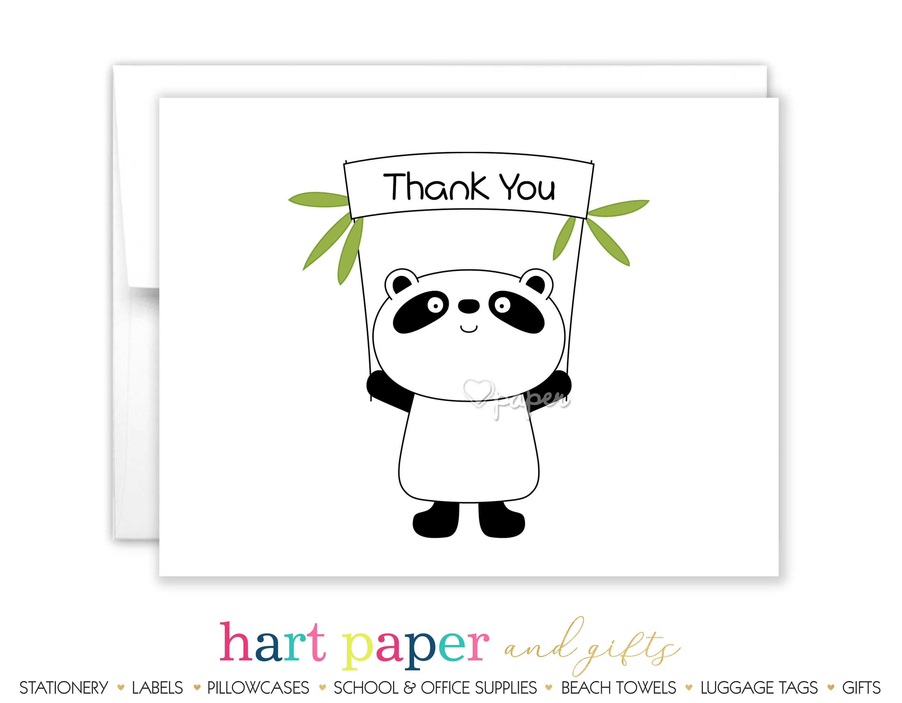 Panda Bear Thank You Personalized Cards Flat Folded | Etsy