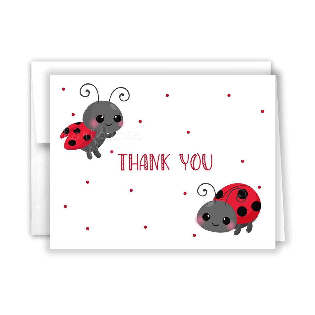 Ladybug Lady Bug Thank You Personalized Cards • Folded Flat Card Stationery Custom Printed ...