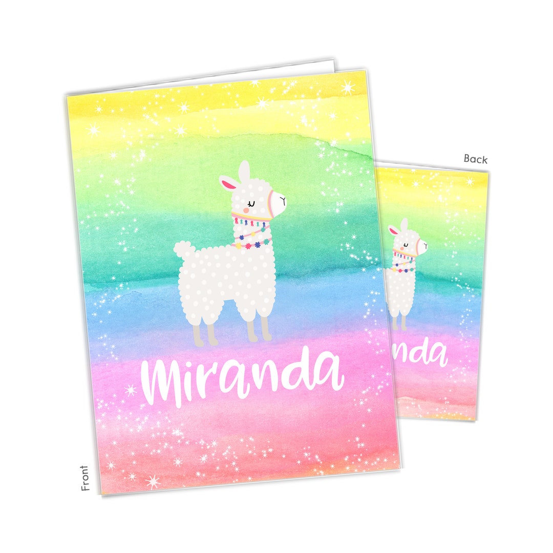 Rainbow Llama Alpaca Personalized Folder 2 Pocket Back to - Etsy