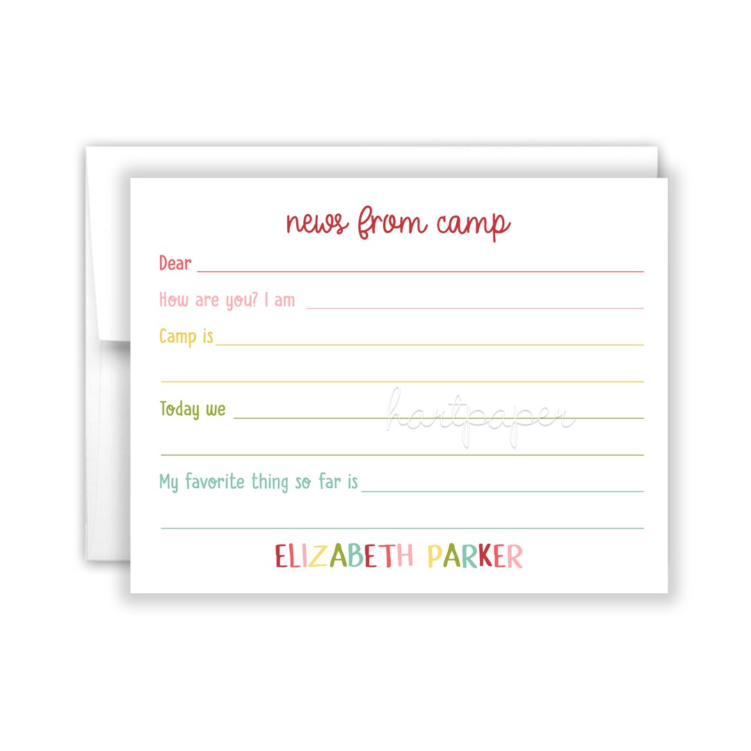 Rainbow Camp News Lined Camping Note Personalized Cards Summer Cheer ...