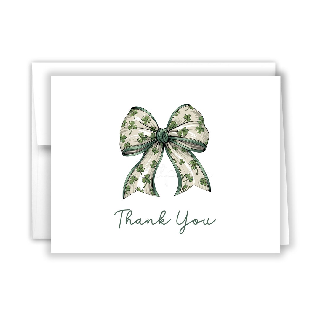 Shamrock Irish Ireland Bow Thank You Personalized Cards Folded Flat ...