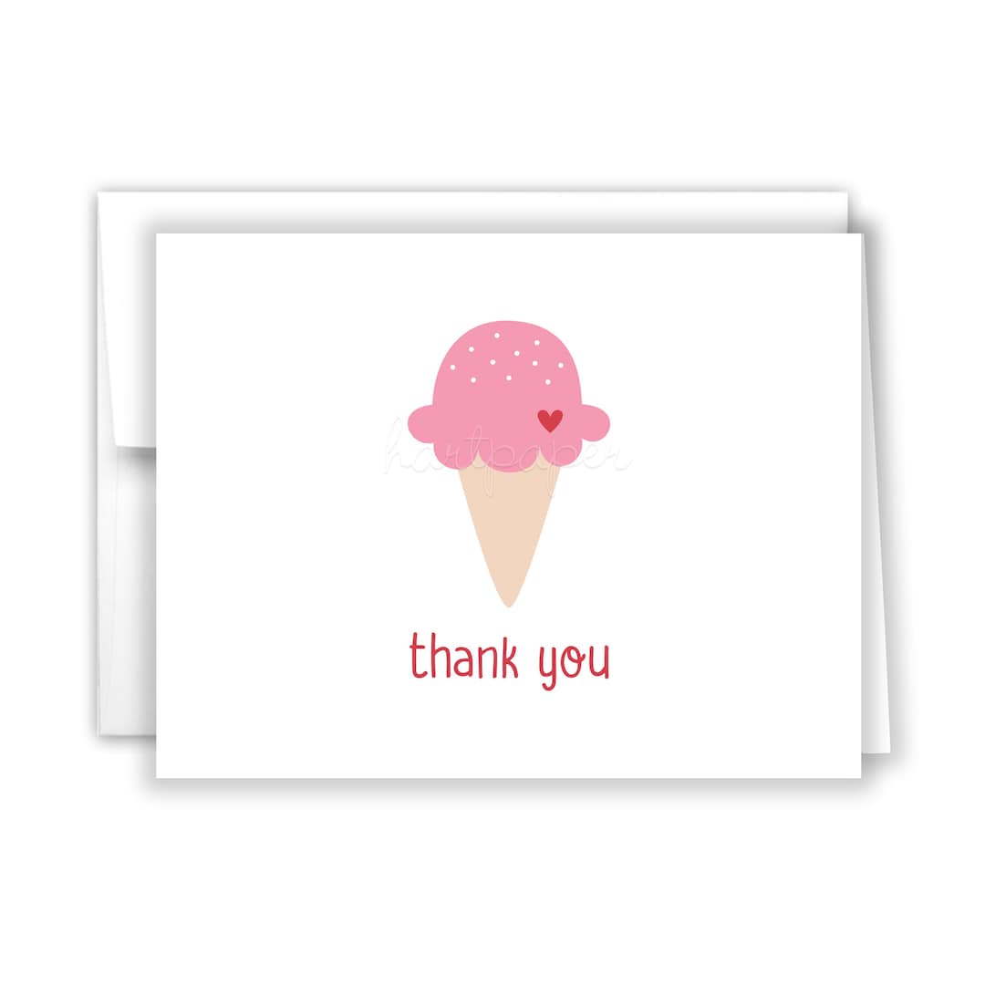 Ice Cream Cone Thank You Personalized Cards • Folded Flat Card ...
