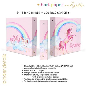Rainbow Unicorn 3 Ring Binder 2 Personalized Custom Gift Back to School ...