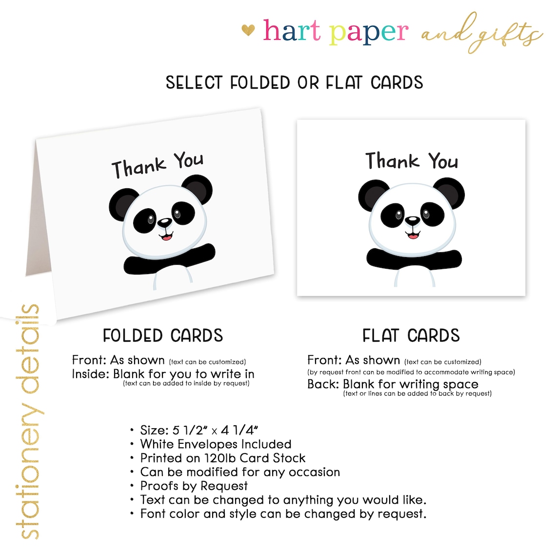 Panda Bear Thank You Personalized Cards • Folded Flat Card Stationery ...