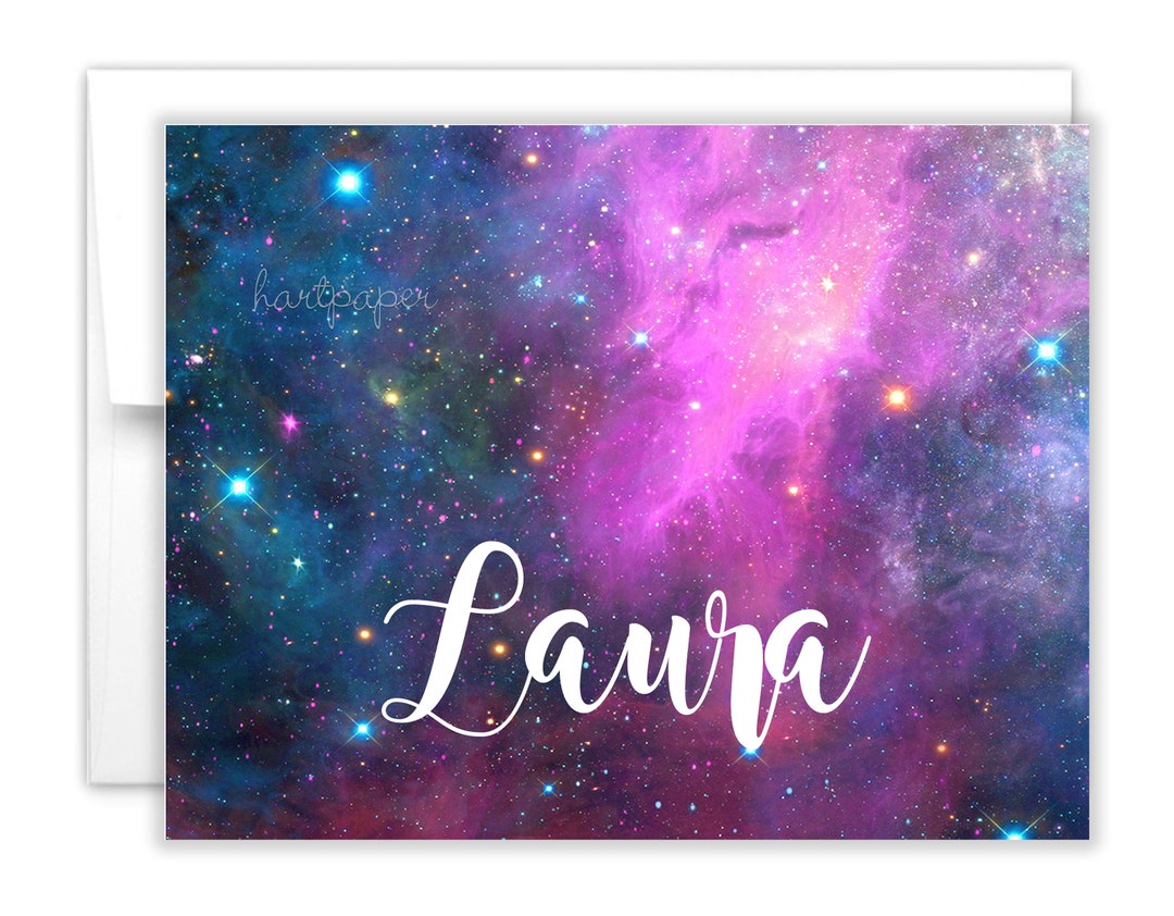 Galaxy Space Stars Thank You Cards Folded Flat Note Stationery ...