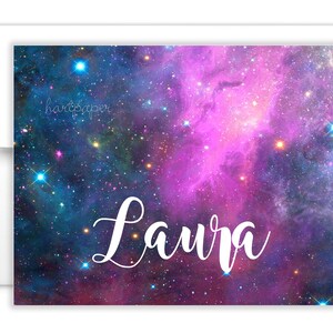 Galaxy Space Stars Thank You Cards Folded Flat Note Stationery ...