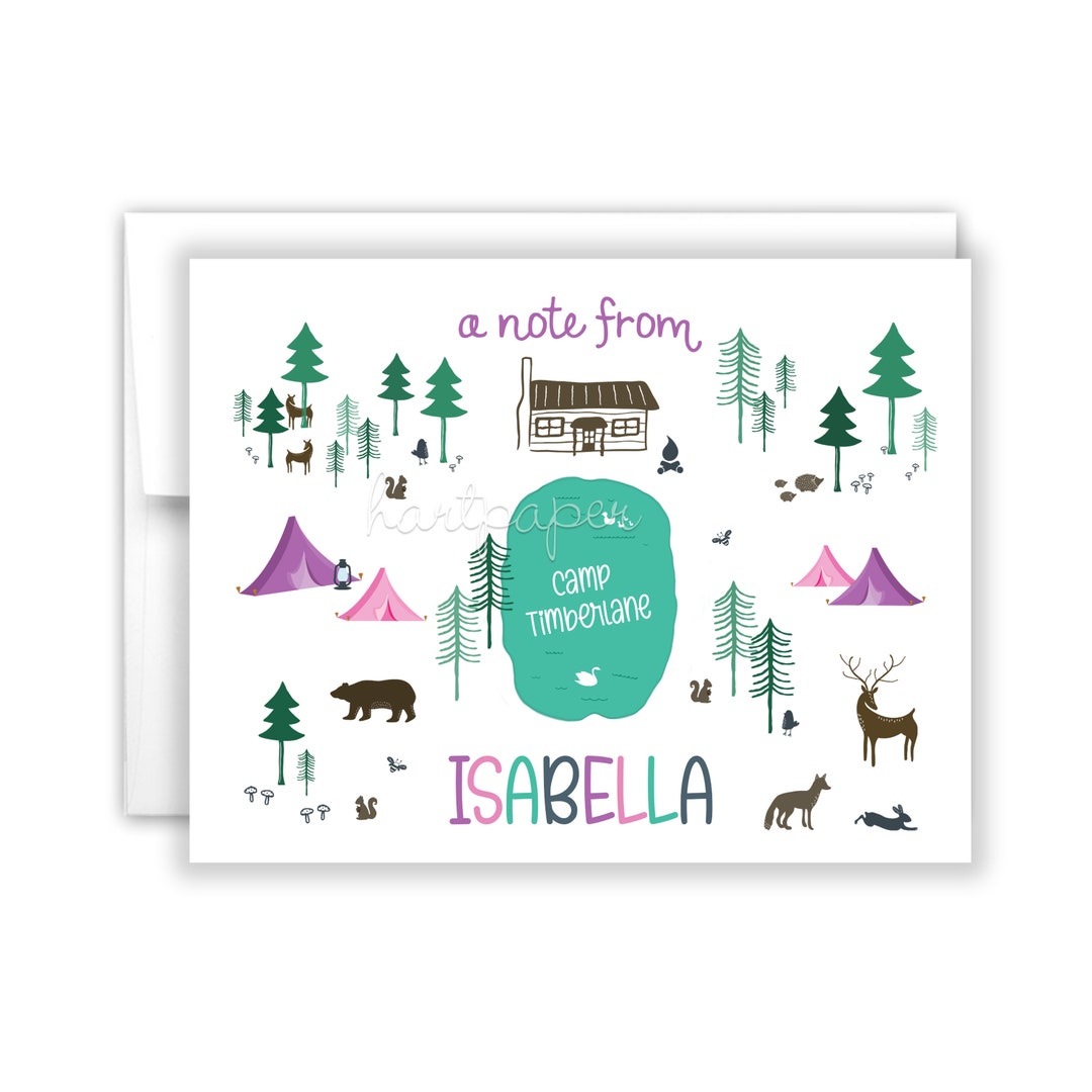 Lake Cabin Camp Camping Note Personalized Cards Summer Cheer Scout ...