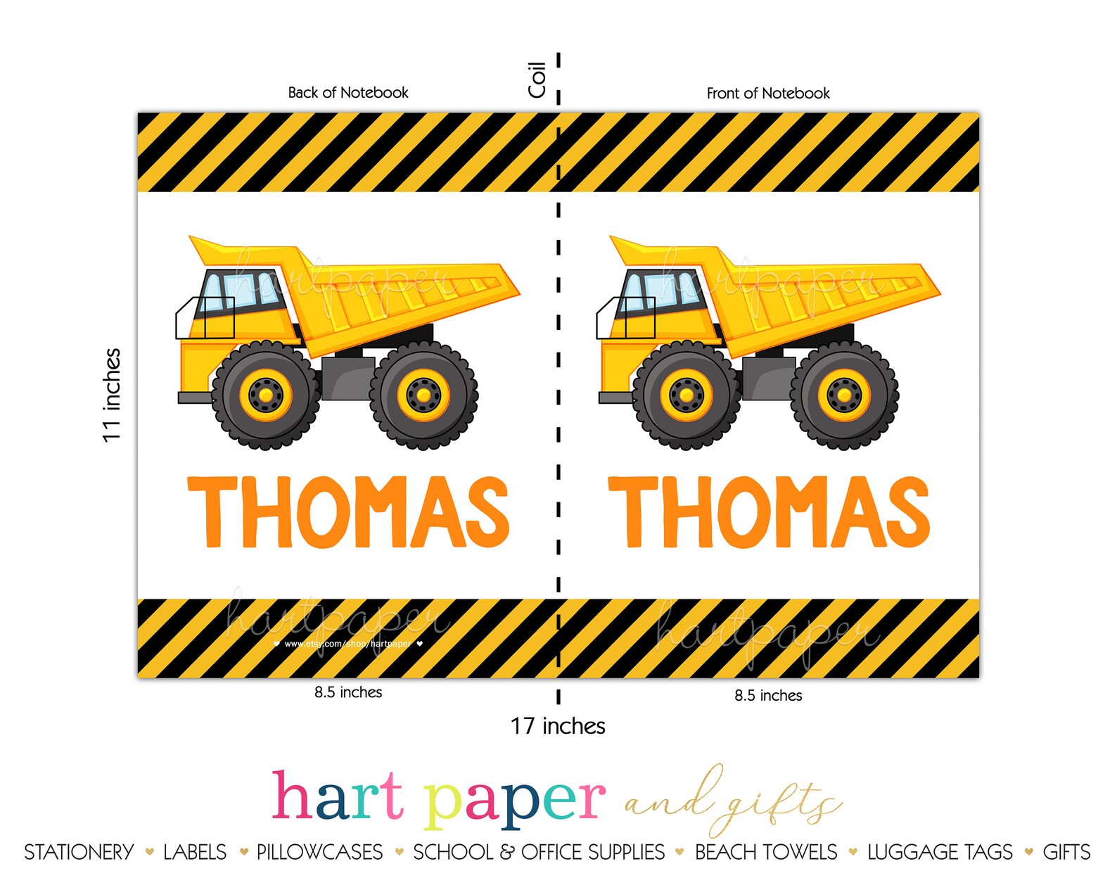 Construction Dump Truck Personalized Notebook Sketchbook | Etsy