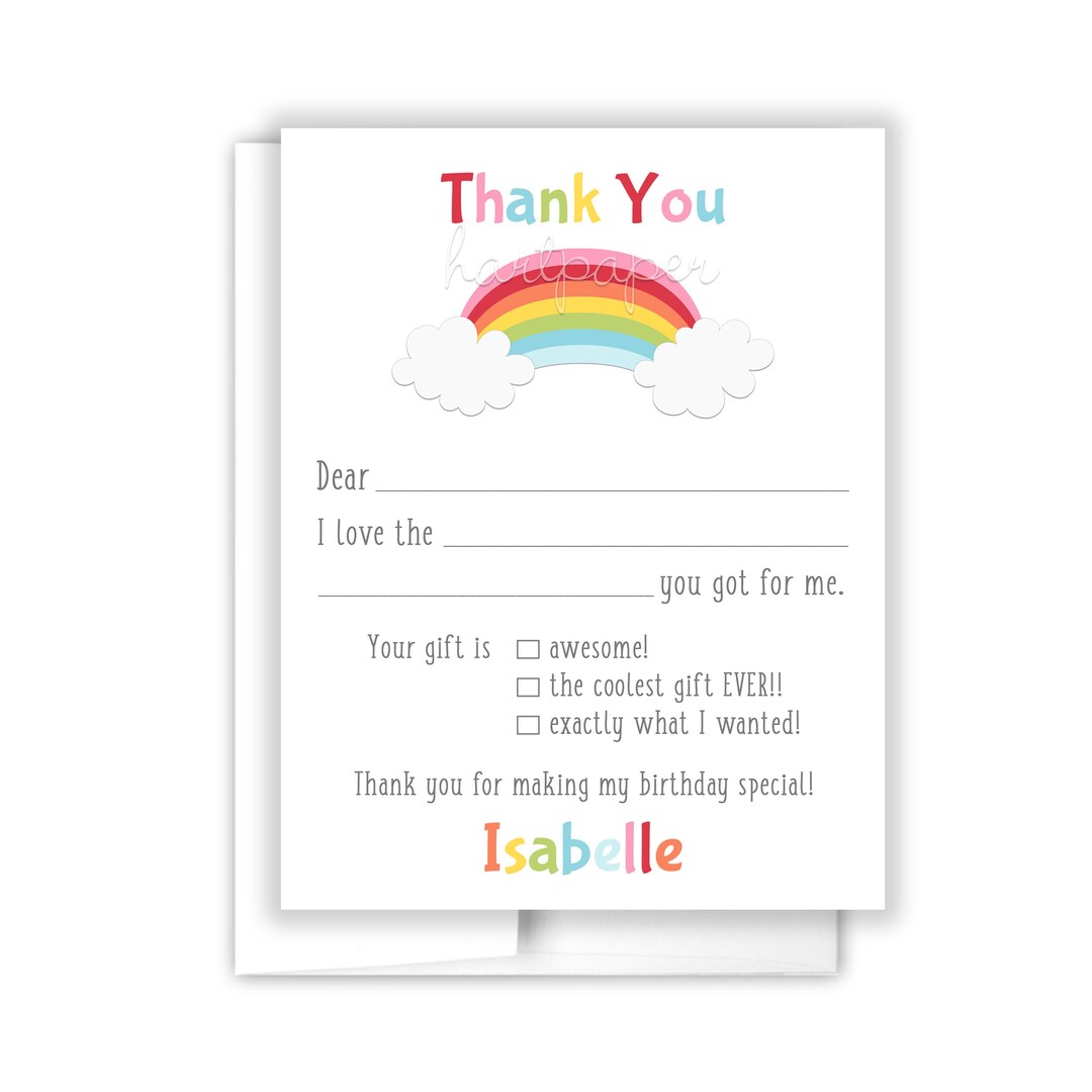 Rainbow Fill in the Blank Thank You Cards Personalized • Flat Card ...