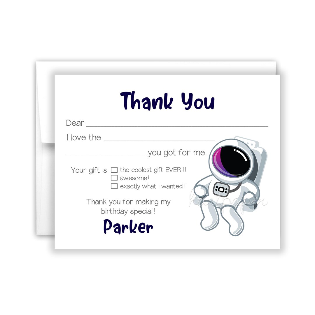 Astronaut Fill in the Blank Thank You Cards Personalized Flat Card ...
