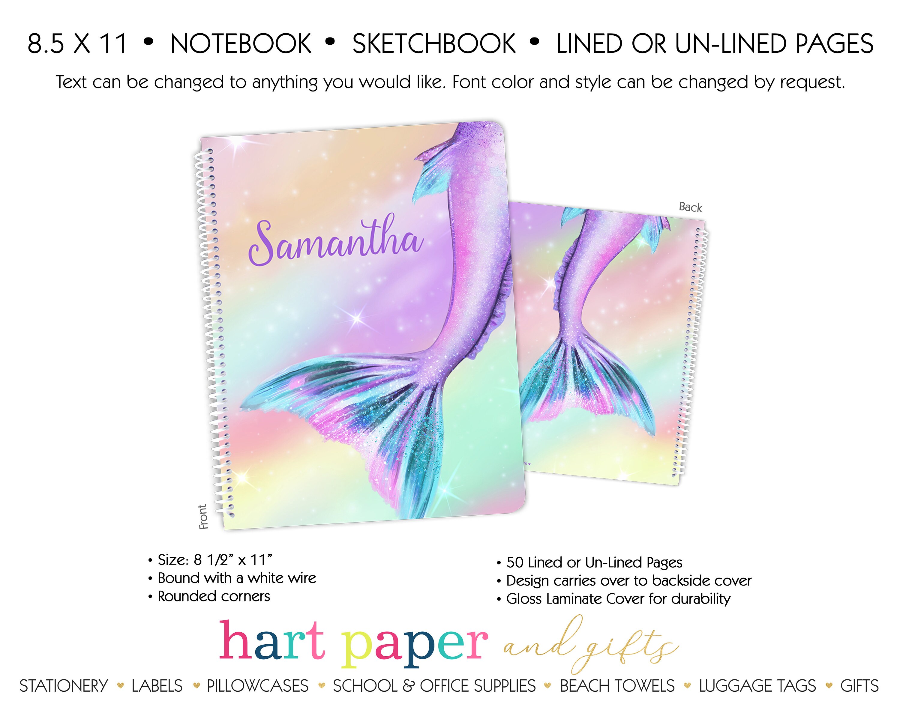 Rainbow Mermaid Personalized Notebook Sketchbook Custom Gift | Etsy