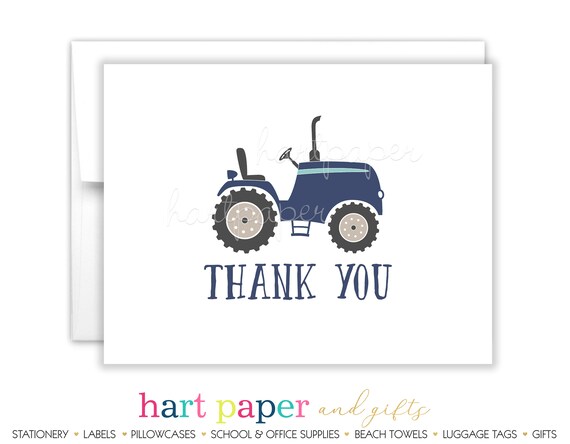 Tractor Thank You Personalized Cards Folded Flat Stationery | Etsy