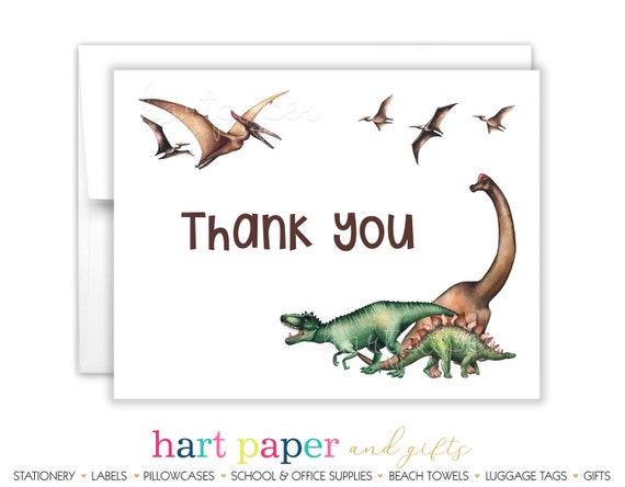 Dinosaur Dino T-Rex Thank You Personalized Cards Folded Flat | Etsy