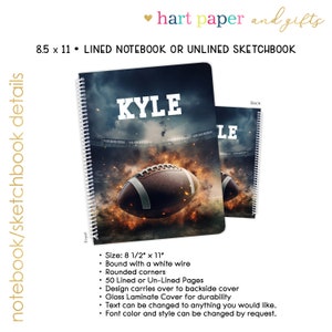 Football Sports ANY COLORS Personalized Notebook Sketchbook Custom ...