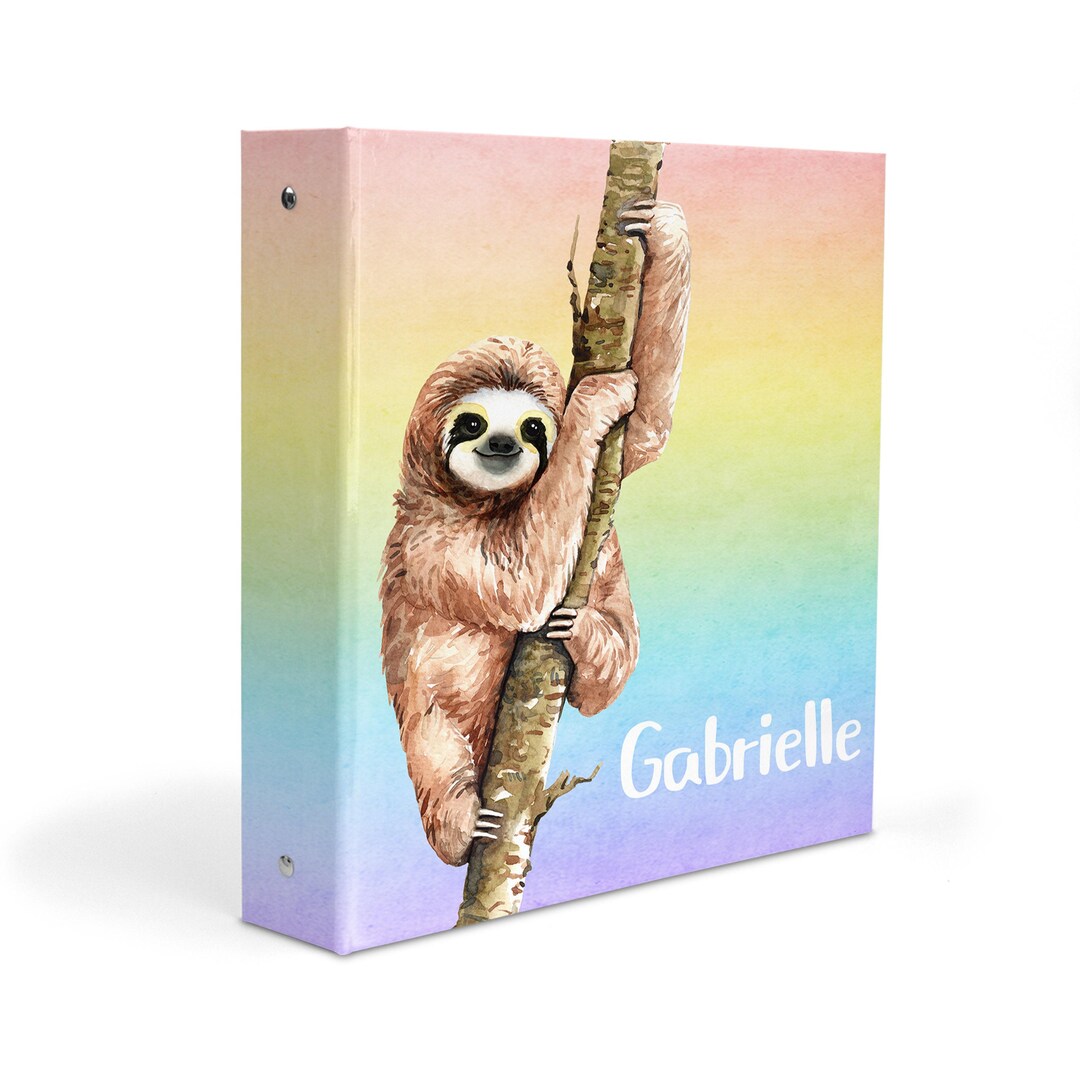 Rainbow Sloth Zoo Animal Jungle 3 Ring Binder 2" Personalized Custom ...
