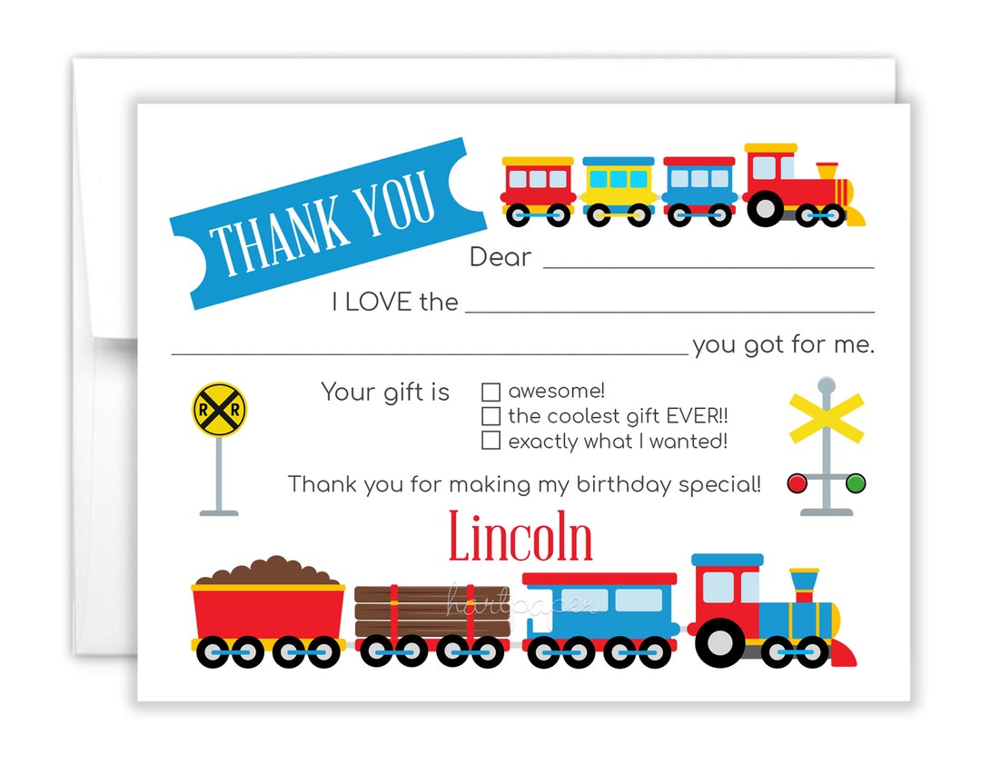 Train Fill in the Blank Thank You Cards Personalized Flat Stationery ...