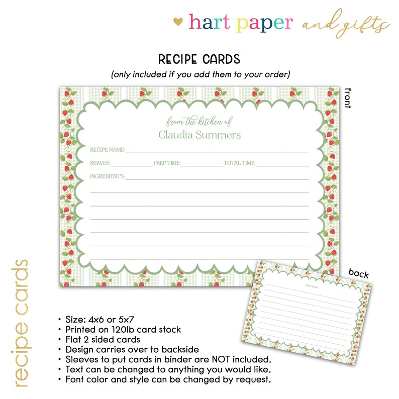 Strawberry Fruit Food Recipe Card Family 3 Ring Binder 2" Personalized ...