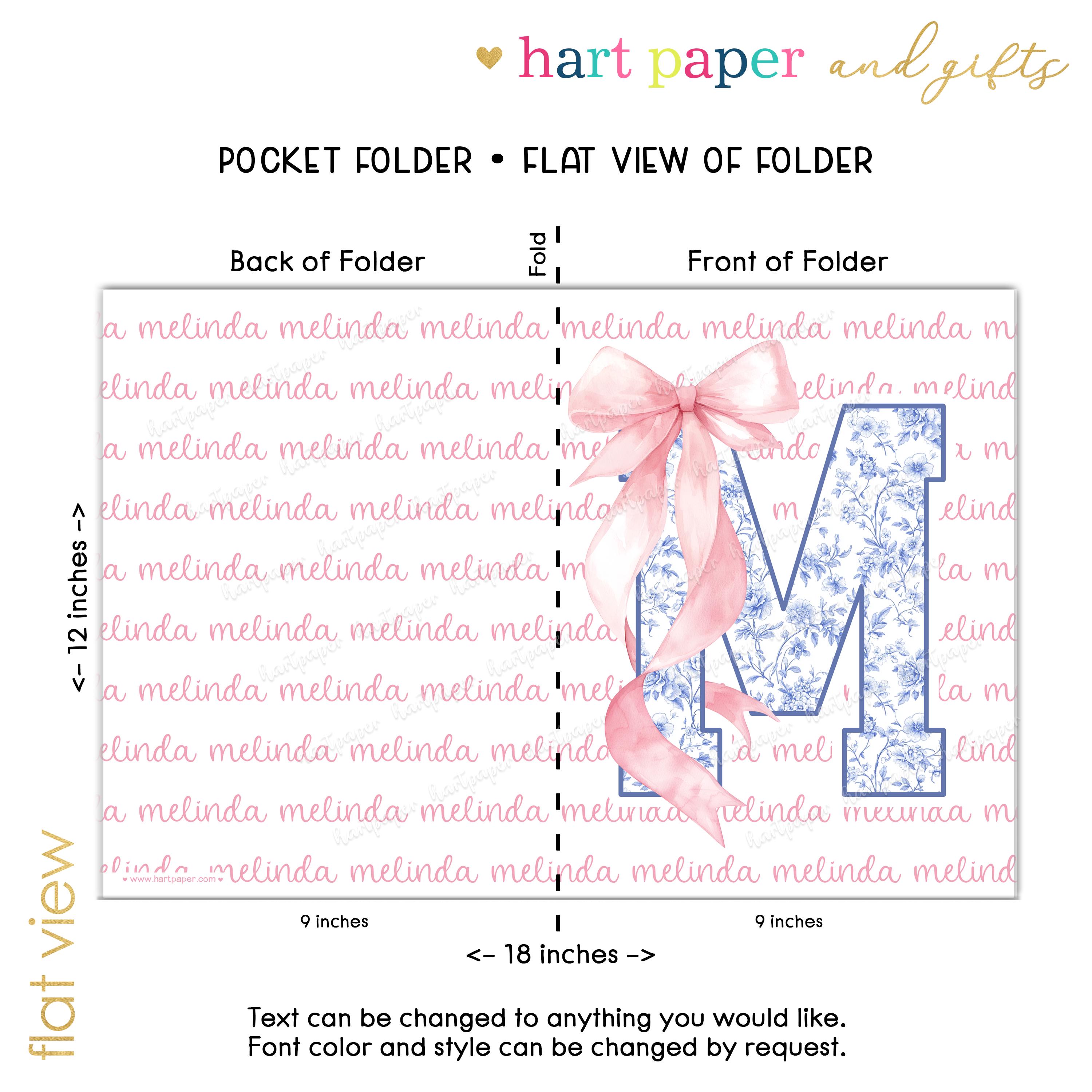 Blue Pink Toile Coquette Bow Chinoiserie Flowers Personalized Folder 2 ...