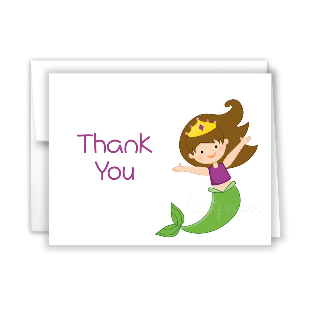 Mermaid Thank You Personalized Cards • Flat Folded Stationery Custom ...