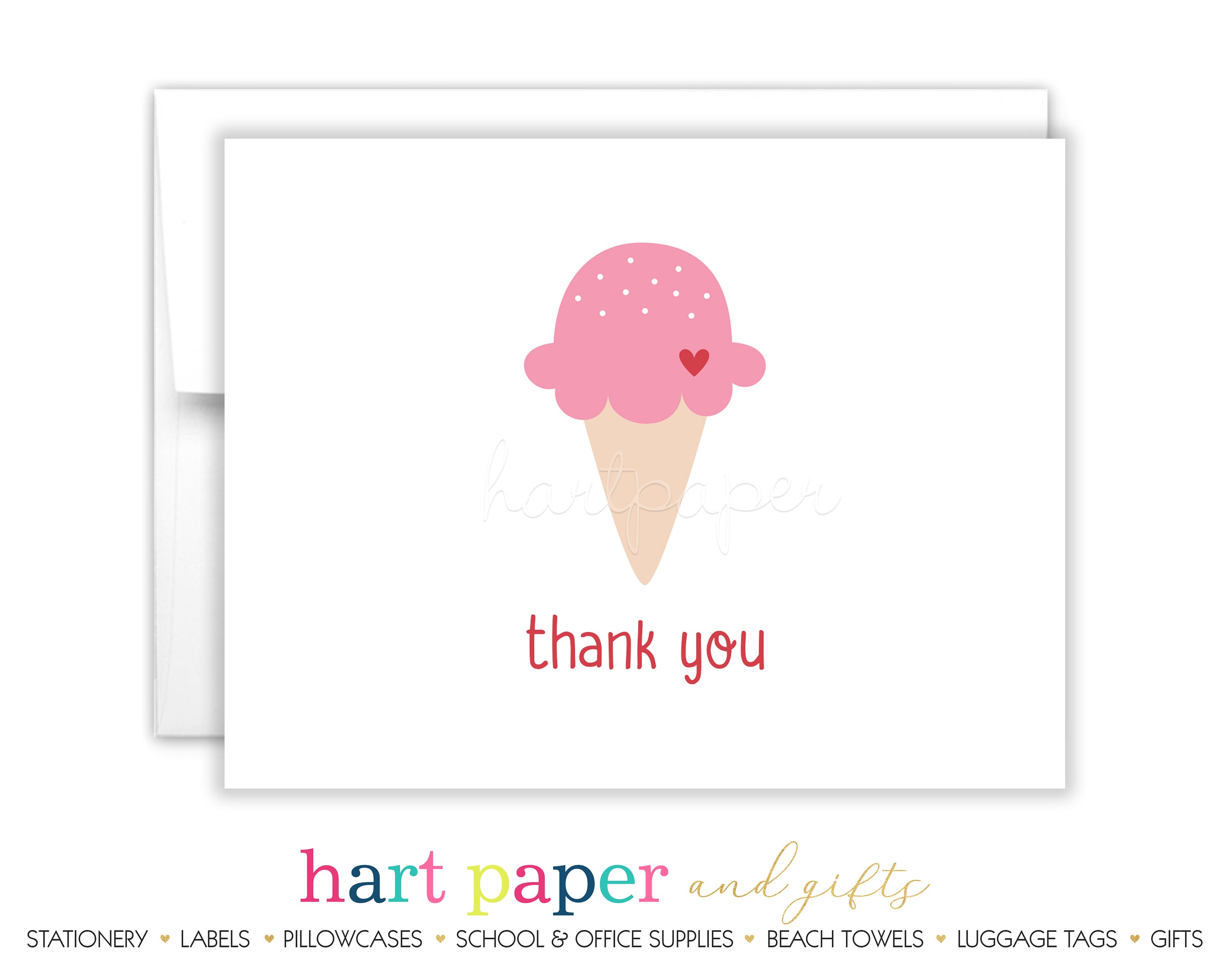 Ice Cream Cone Thank You Personalized Cards Folded Flat Card | Etsy