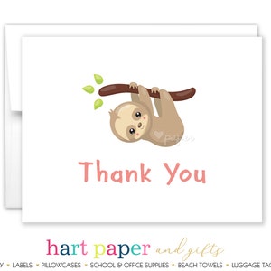 Sloth Thank You Personalized Cards Folded Flat Card | Etsy