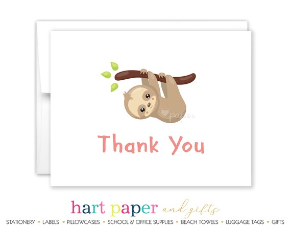 Sloth Thank You Personalized Cards Folded Flat Card - Etsy Canada